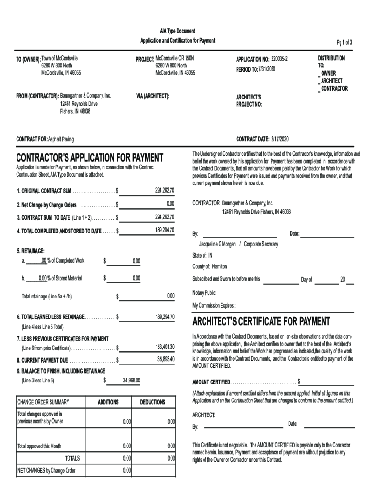 Fillable Online ARCHITECT'S CERTIFICATE FOR PAYMENT ... Fax Email Print - pdfFiller
