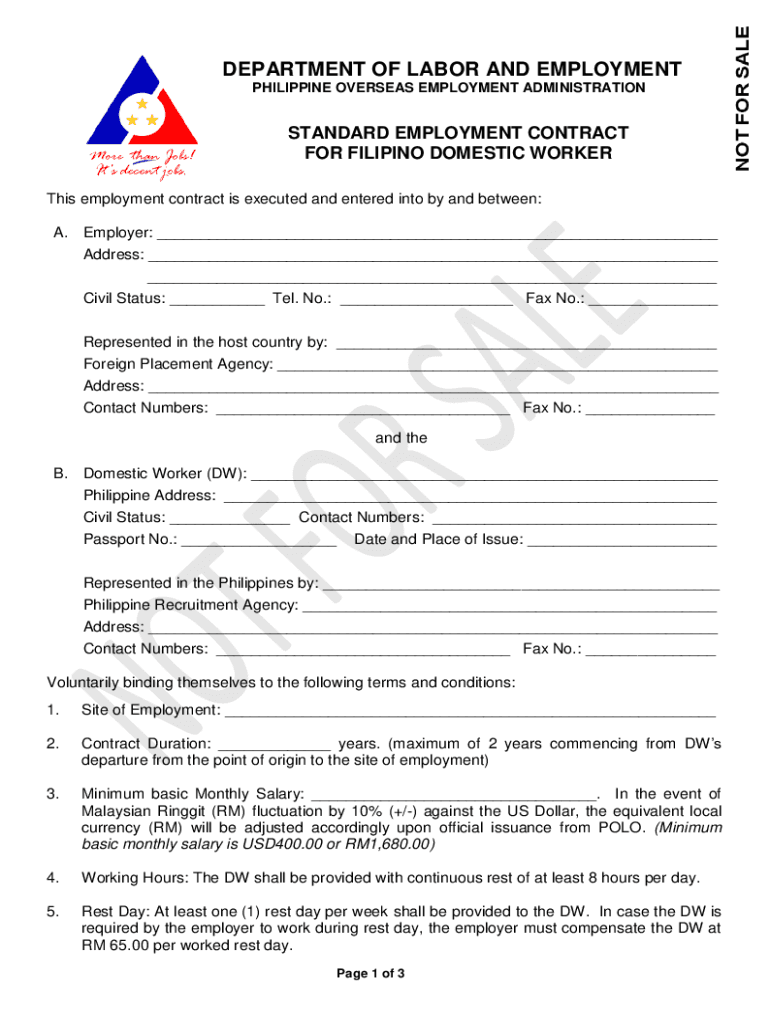 Fillable Online EMPLOYMENT CONTRACT For Filipino Household Service ...