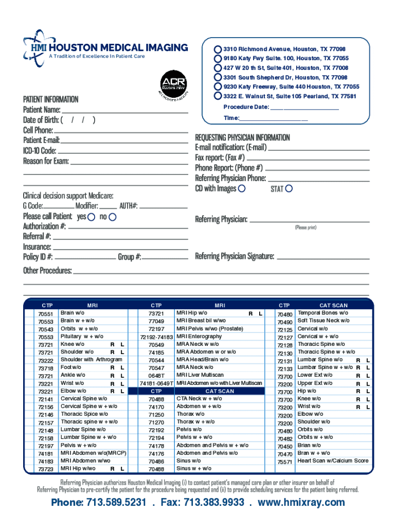 Fillable Online Houston Medical ImagingHip Injuries Houston Fax Email ...