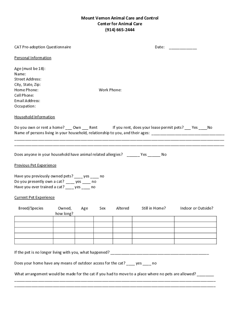Fillable Online Cat Adoption Form.docx Fax Email Print - pdfFiller