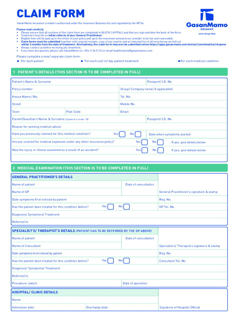 Fillable Online Sana Claim Form - Fill Online, Printable, Fillable ...