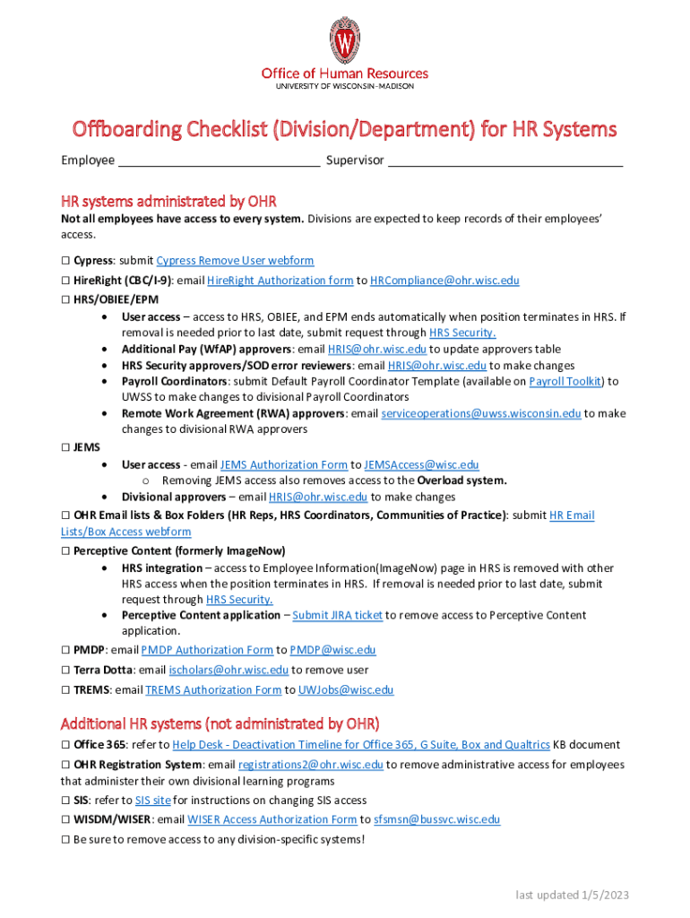 Fillable Online Offboarding Checklist (Division/Department) for HR ...