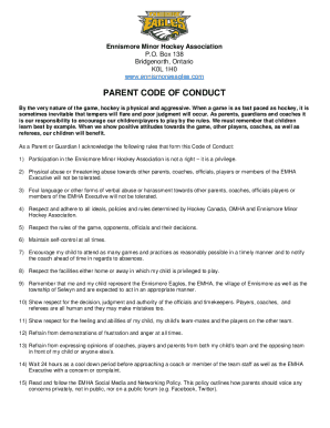 Fillable Online EMHA PLAYER CODE OF CONDUCT Fax Email Print - pdfFiller