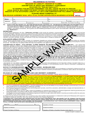 Fillable Online RELEASE OF LIABILITY, WAIVER OF CLAIMS ... - Raven ...
