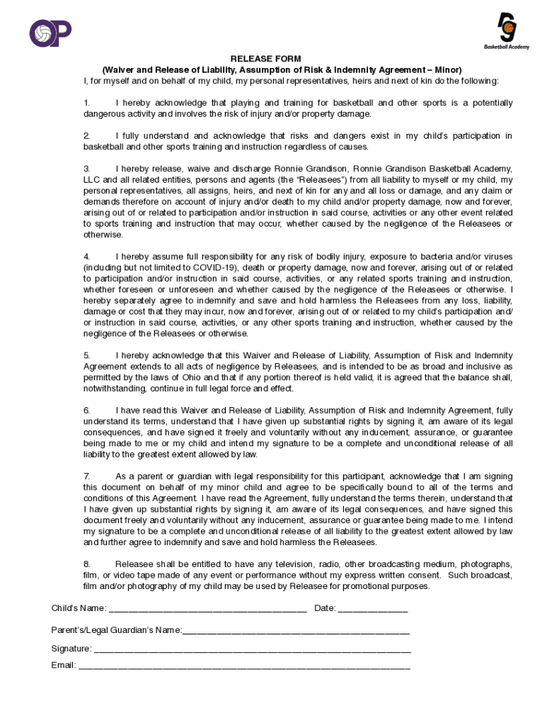 Fillable Online Assumption of Risk and Release Form Fax Email Print ...