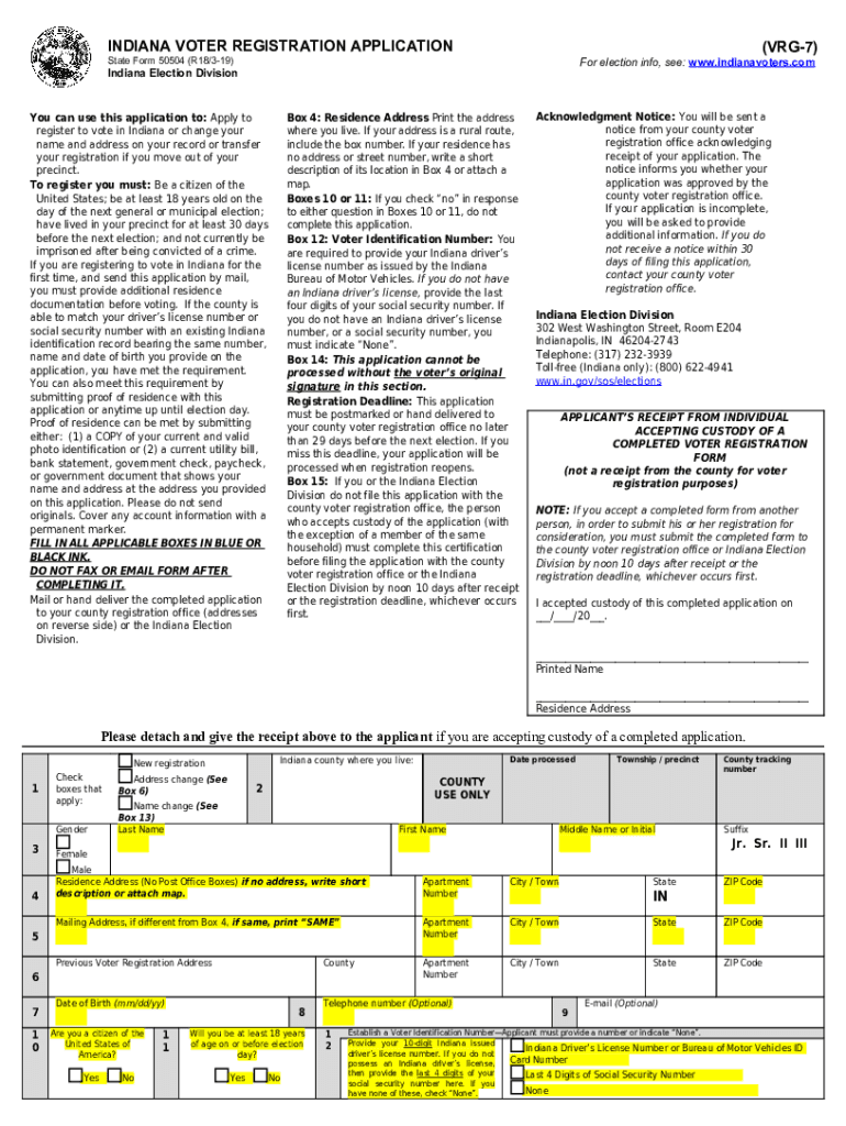 Fillable Online SOS: Voter Information: Register to Vote - IN.gov Fax Email Print - pdfFiller