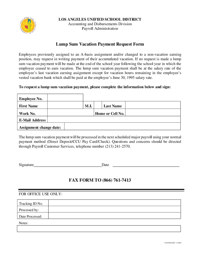 Fillable Online Lump Sum Vacation Payment Request Form Fax Email Print - pdfFiller