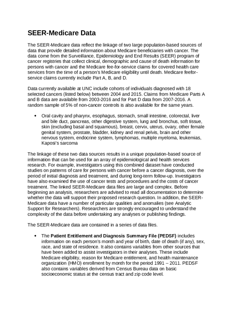 How the SEER & Medicare Data are Linked Doc Template | pdfFiller