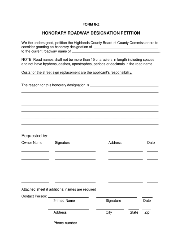 Fillable Online Private Roadway Naming Petition Form 8W Fax Email Print - pdfFiller