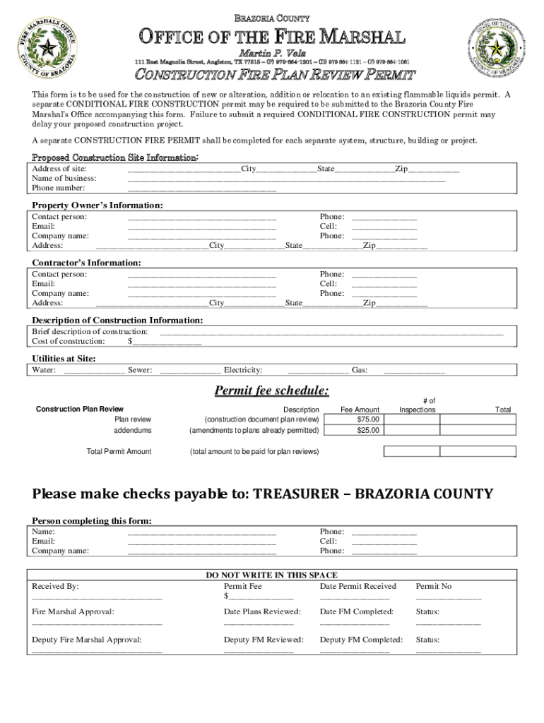 Fillable Online Annual Fire Inspection Permit ApplicationBrazoria ...