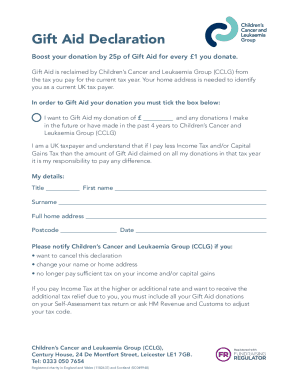 Fillable Online Gift Aid Declaration - Children's Cancer and Leukaemia ...