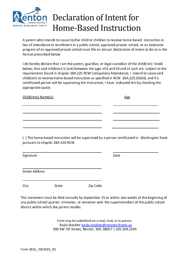 Fillable Online Intent-to-Homeschool-Form.pdf Fax Email Print - pdfFiller