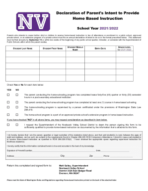 Fillable Online declaration of intent to provide home-based instruction Fax Email Print - pdfFiller