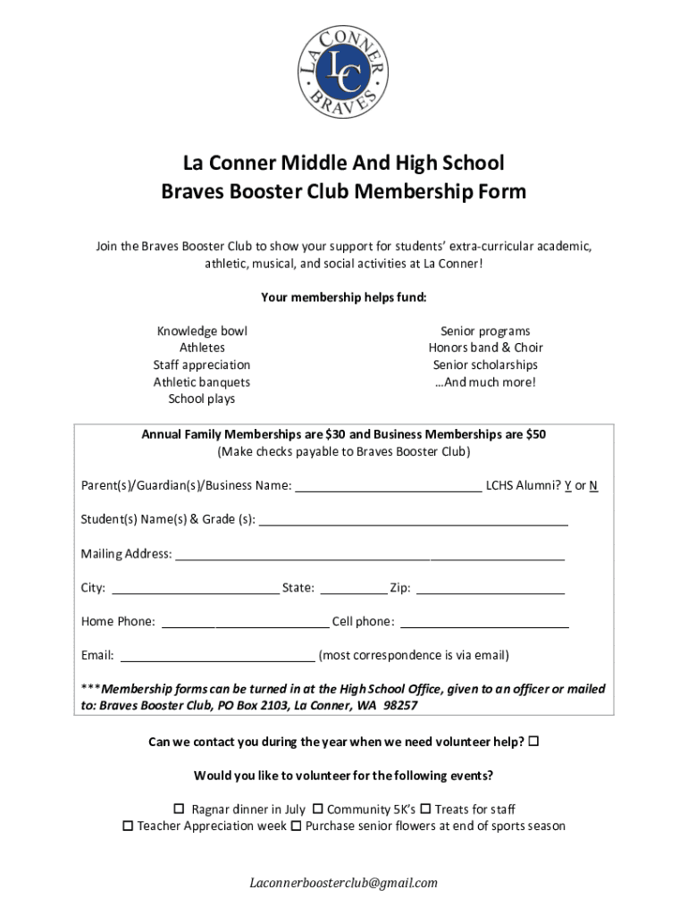 Fillable Online Booster Club Membership Form - Fill and Sign Printable ...