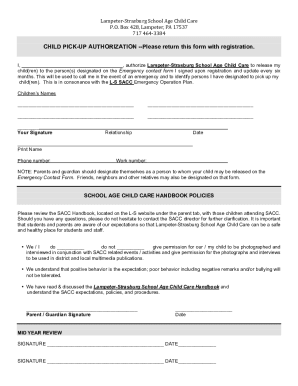 Fillable Online CHILD PICK-UP AUTHORIZATION --Please return this form ...