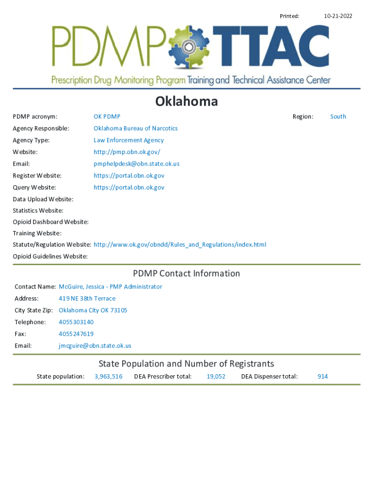 Fillable Online Prescription Drug Monitoring Program: Oklahoma State ...