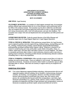 Fillable Online Legal Secretary Duty Statement Fax Email Print - pdfFiller
