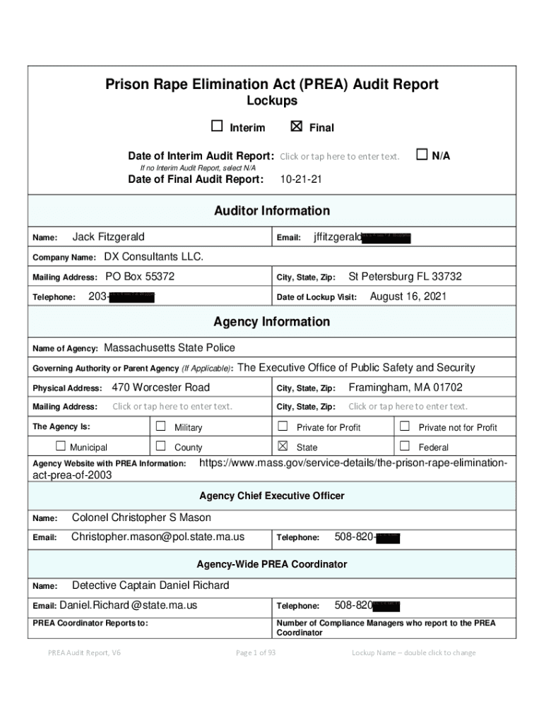 Fillable Online Prison Rape Elimination Act (PREA) Audit Report - CURA ...