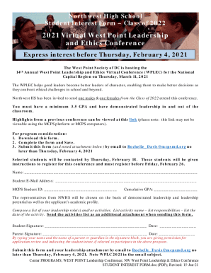 Fillable Online West Point Leadership and Ethics Conference STUDENT INTEREST FORM.doc Fax Email ...