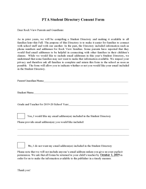 Fillable Online PTA Student Directory Consent Form Fax Email Print - pdfFiller