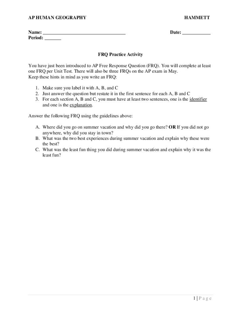 Fillable Online AP Human Geography Past Exam Questions - AP Central Fax ...