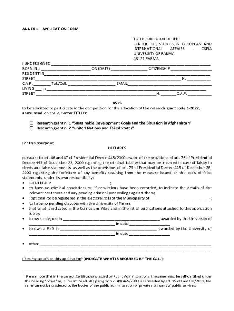 Fillable Online ANNEX 1 APPLICATION FORM TO THE DIRECTOR OF THE ... Fax Email Print - pdfFiller