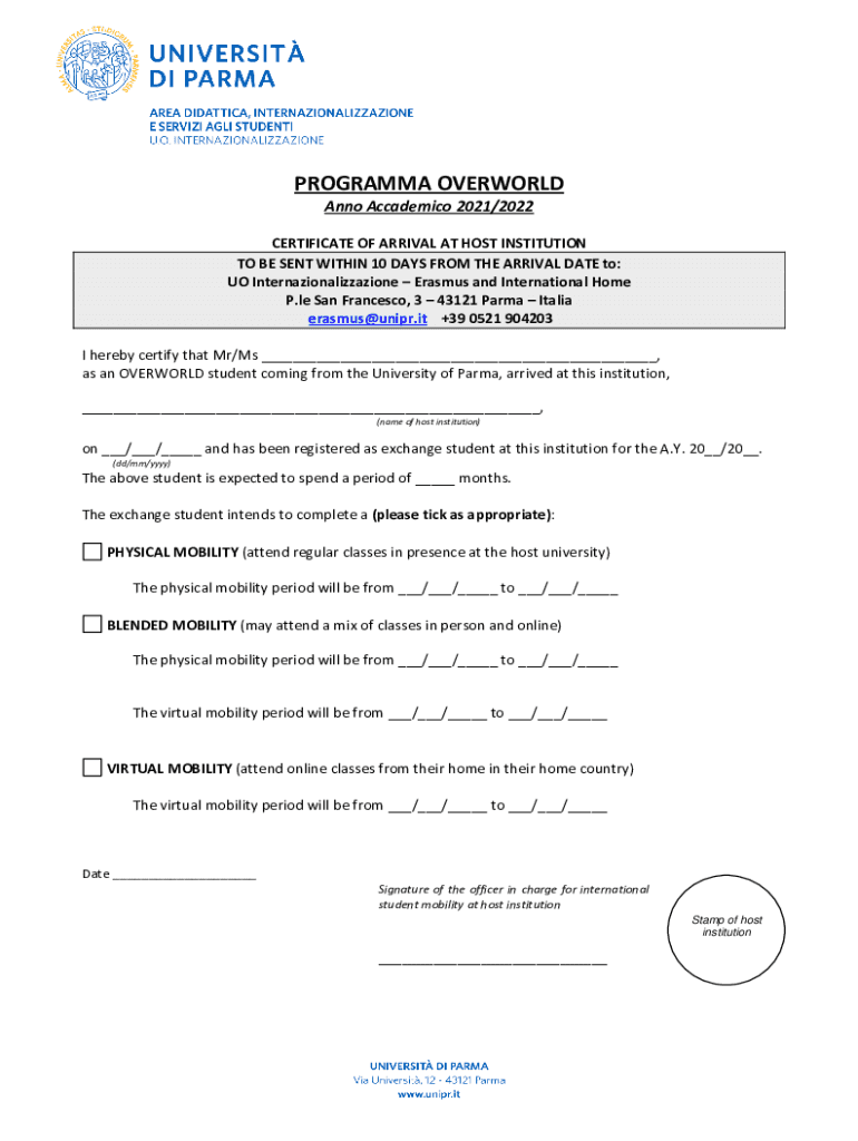 Fillable Online Erasmus+ certificate of arrival (beginning of the ...