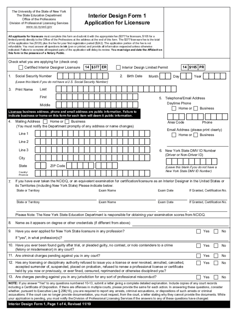 Fillable Online op nysed Interior Design Form 1 - Application for ...