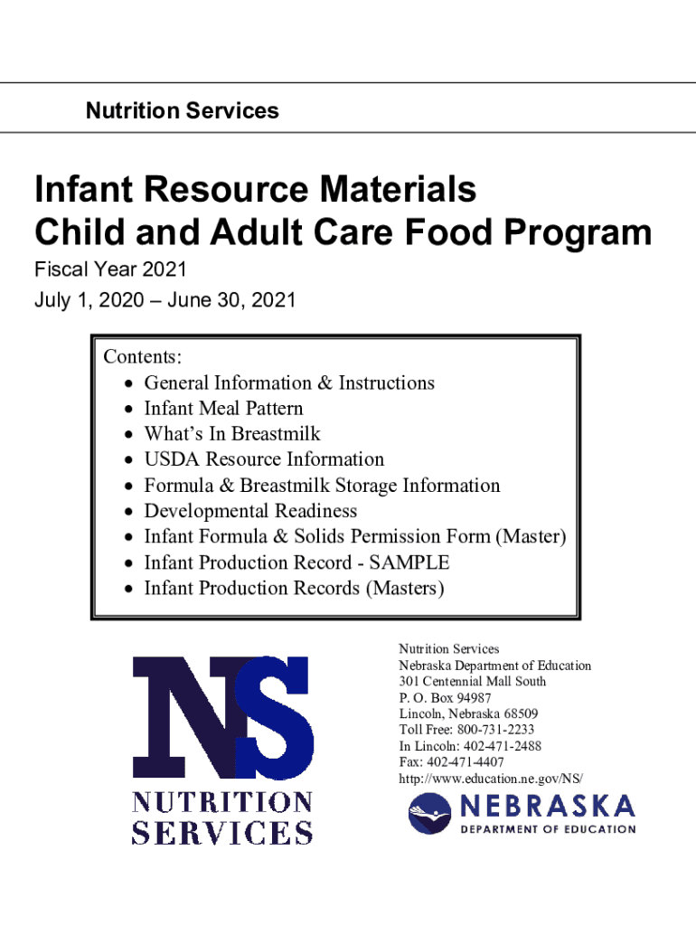 Fillable Online Infant Resource Materials Child and Adult Care Food ...