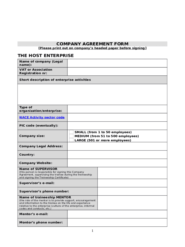 Company Agreement Doc Template | pdfFiller