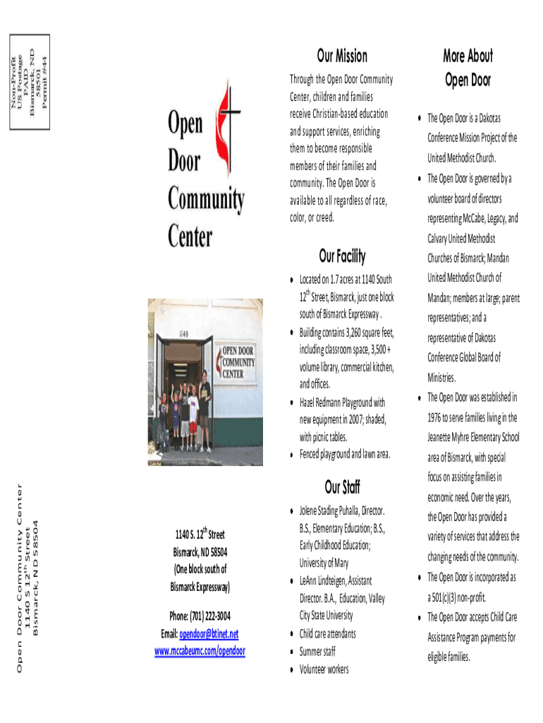 Fillable Online More About Open Door Our Mission Our Facility Our Staff ...