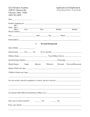 Fillable Online Application-for-Employment-Preschool-Fillable.pdf Fax Email Print - pdfFiller