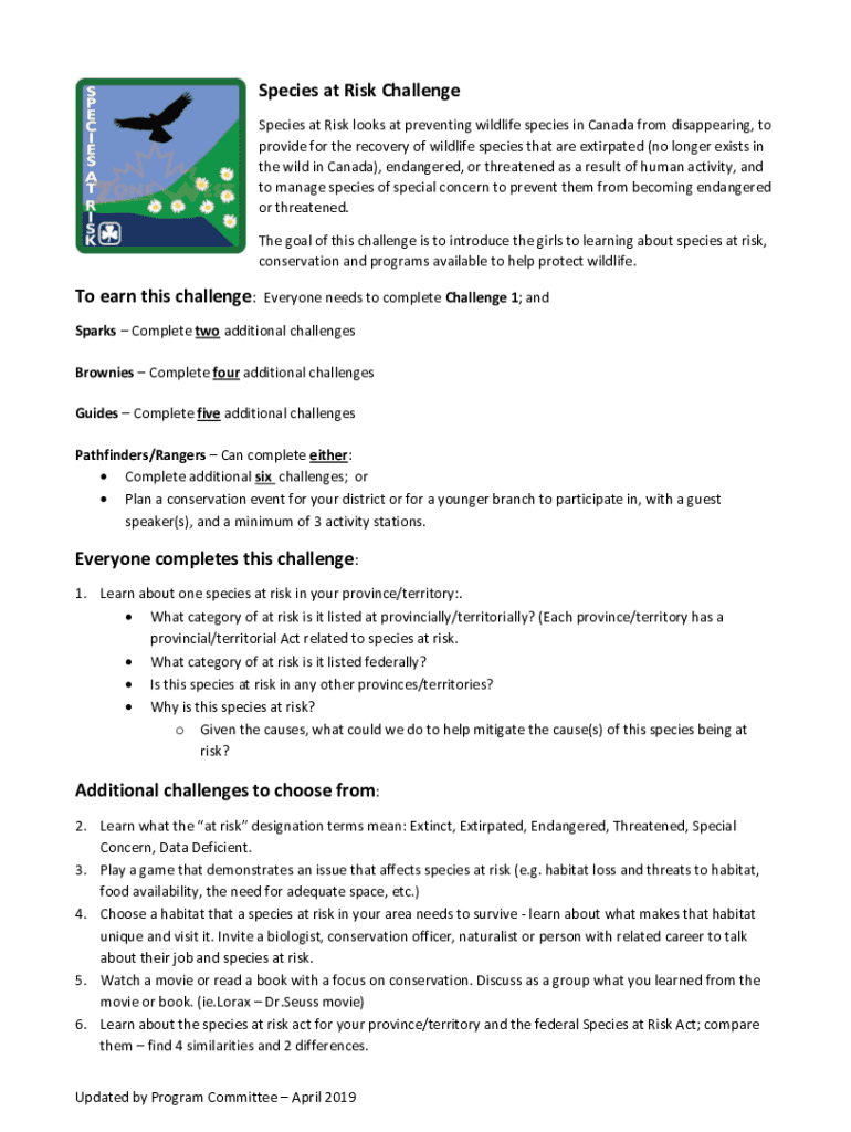 Fillable Online Species at Risk in Canada - Hinterland Who's Who Fax ...