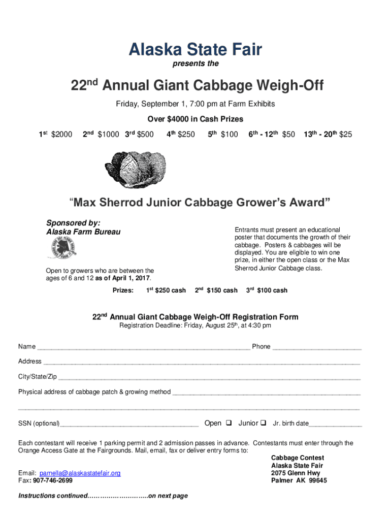 Fillable Online 22nd Annual Giant Cabbage Weigh-Off - ALASKA 4-H Fax ...