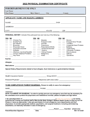 Fillable Online 2022 Physical Exam Certificate.doc Fax Email Print - pdfFiller