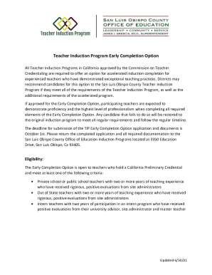 Fillable Online Teacher Induction: Early Completion Option (ECO) - SB ...