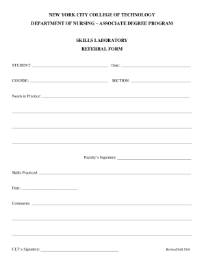 Fillable Online Skills Lab Referral Form - New York City College of ...