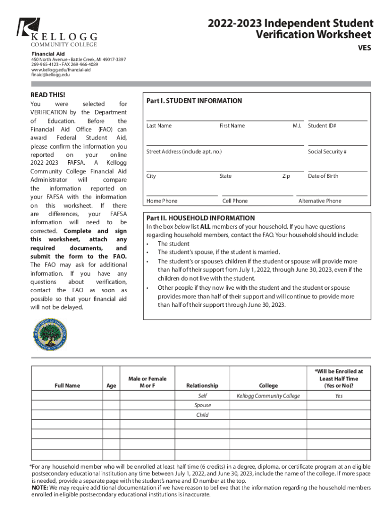 Fillable Online 2022-2023 Independent Student Verification Worksheet Fax Email Print - pdfFiller