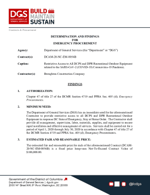 Fillable Online dgs dc DCAM-20-NC-EM-0056B Emergency Procurement ...