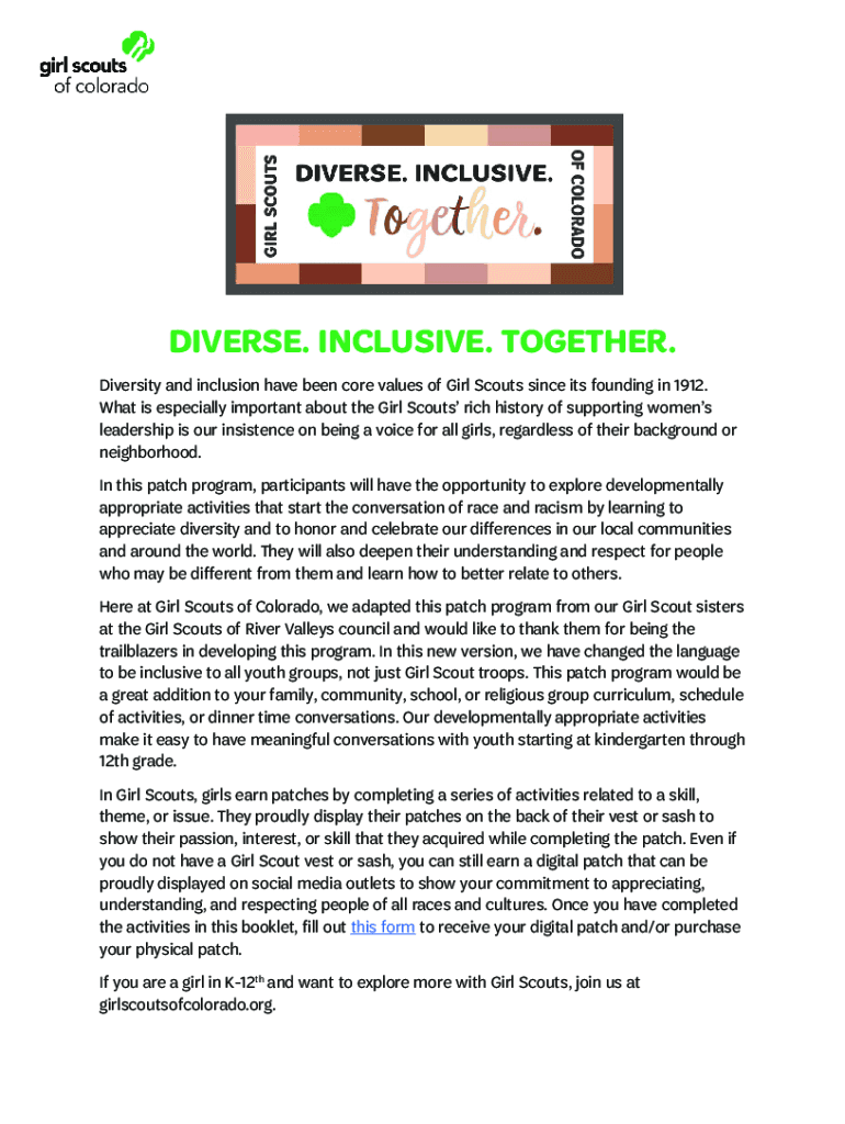 Fillable Online Diverse Inclusive Together Patch K-3 - Girl Scouts of ...