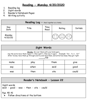 Fillable Online Sight words Fax Email Print - pdfFiller