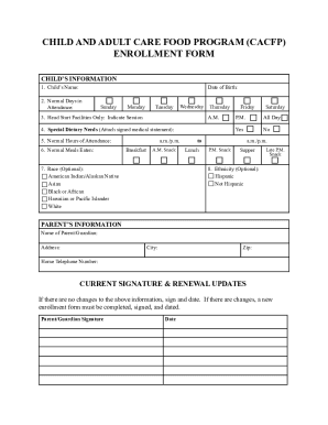 Fillable Online child and adult care food program (cacfp) enrollment ...