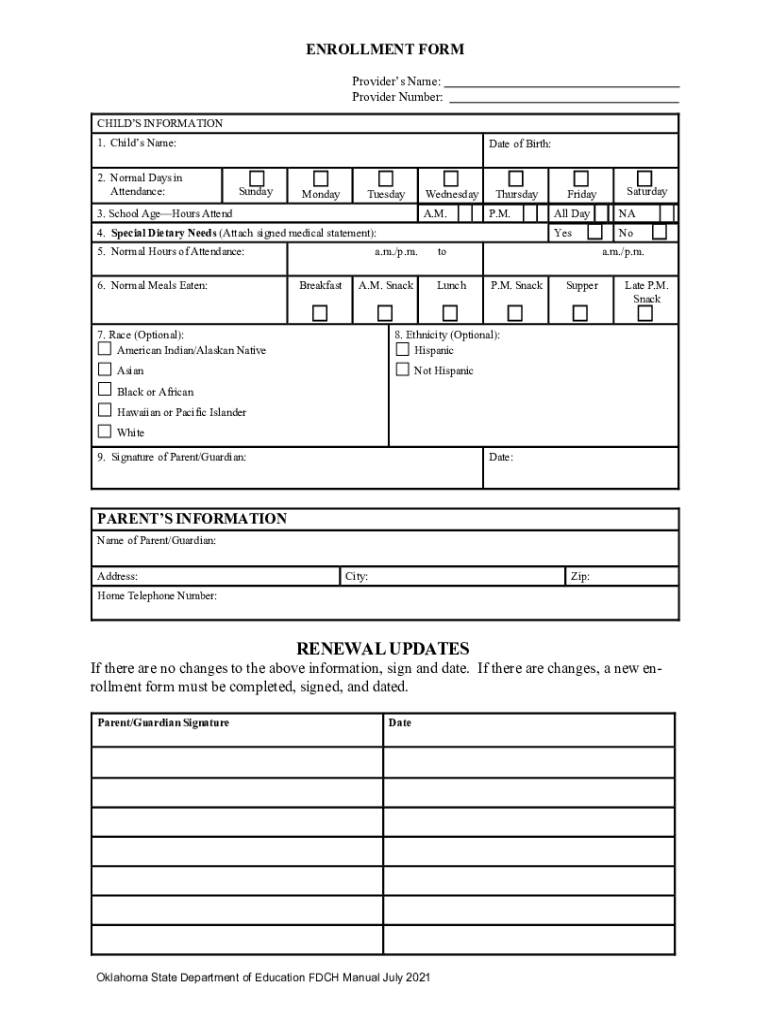 Fillable Online child and adult care food program family day care home ...