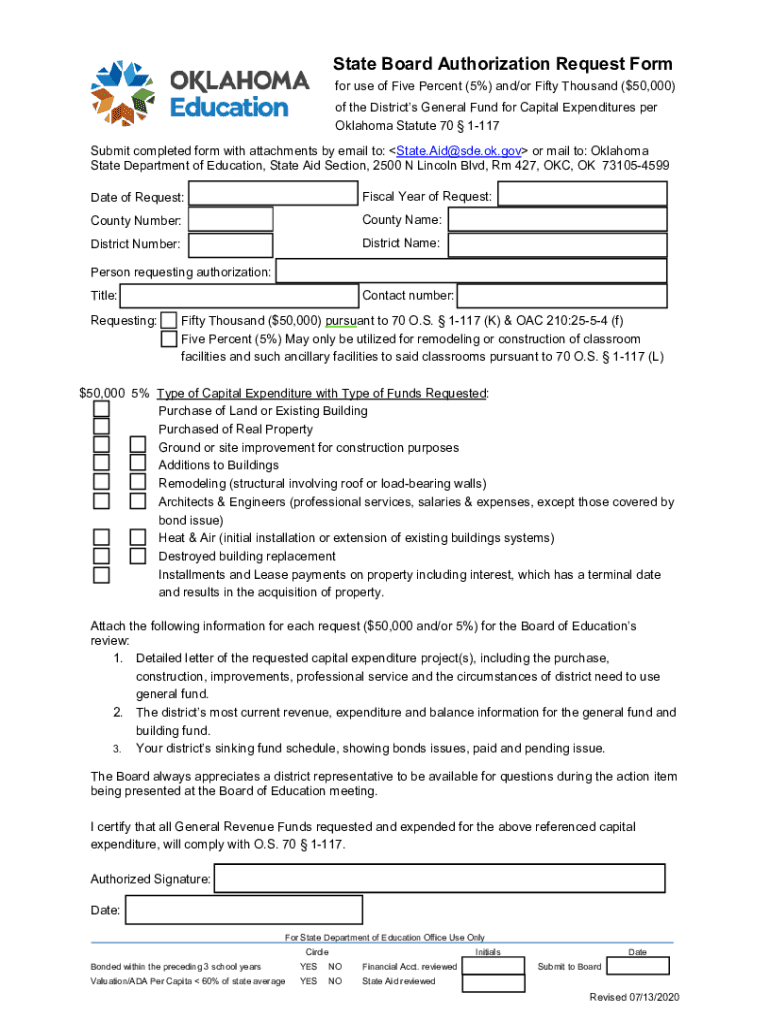 Fillable Online sde ok State Board Authorization Request Form Fax Email Print - pdfFiller