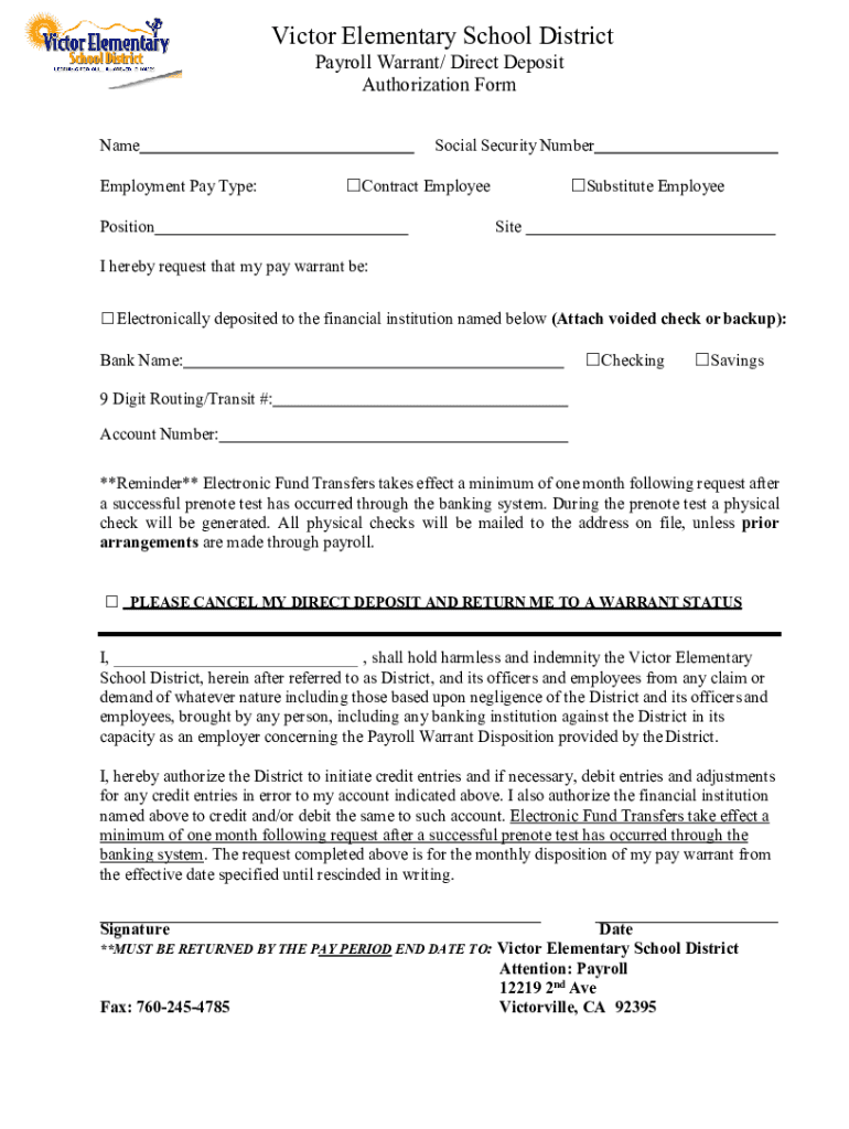 Fillable Online Free Direct Deposit Authorization Forms 22 Pdf
