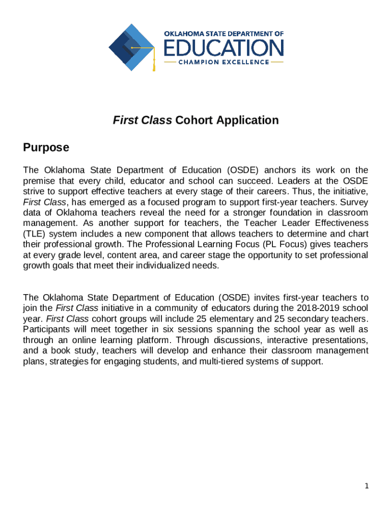 First Class Cohort Application Purpose - sde ok Doc Template | pdfFiller