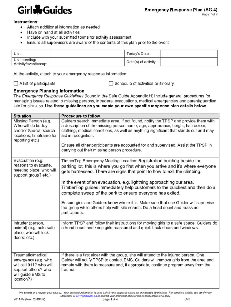 Fillable Online Effective Emergency Response Plan + Template ...