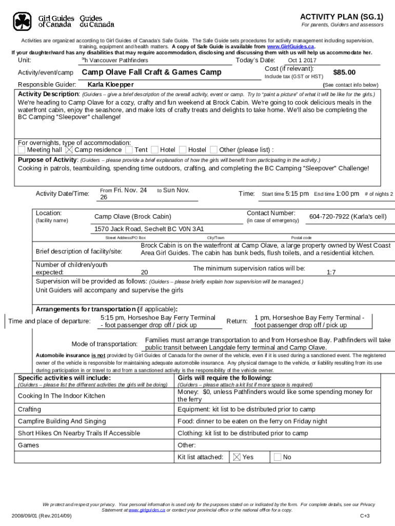 Parental Consent Activity Letter - 9th Vancouver Pathfinders Doc ...