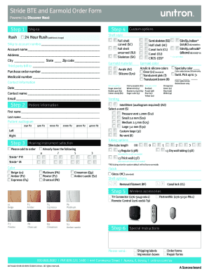 Fillable Online Stride BTE and Earmold Order Form Fax Email Print ...