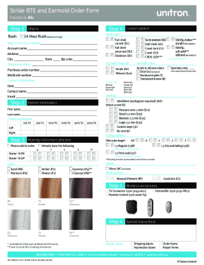 Fillable Online Stride BTE and Earmold Order FormUnitron Fax Email ...